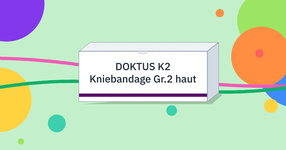 Symbolbild: Packung mit der Aufschrift DOKTUS K2 Kniebandage Gr.2 haut (PZN 03309726) – Verfügbarkeit und Bezug in Apotheken in Frankfurt am Main
