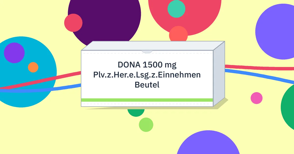 Symbolbild: Packung mit der Aufschrift DONA 1500 mg Plv.z.Her.e.Lsg.z.Einnehmen Beutel (PZN 16241390) – Verfügbarkeit und Bezug in Apotheken in Frankfurt am Main