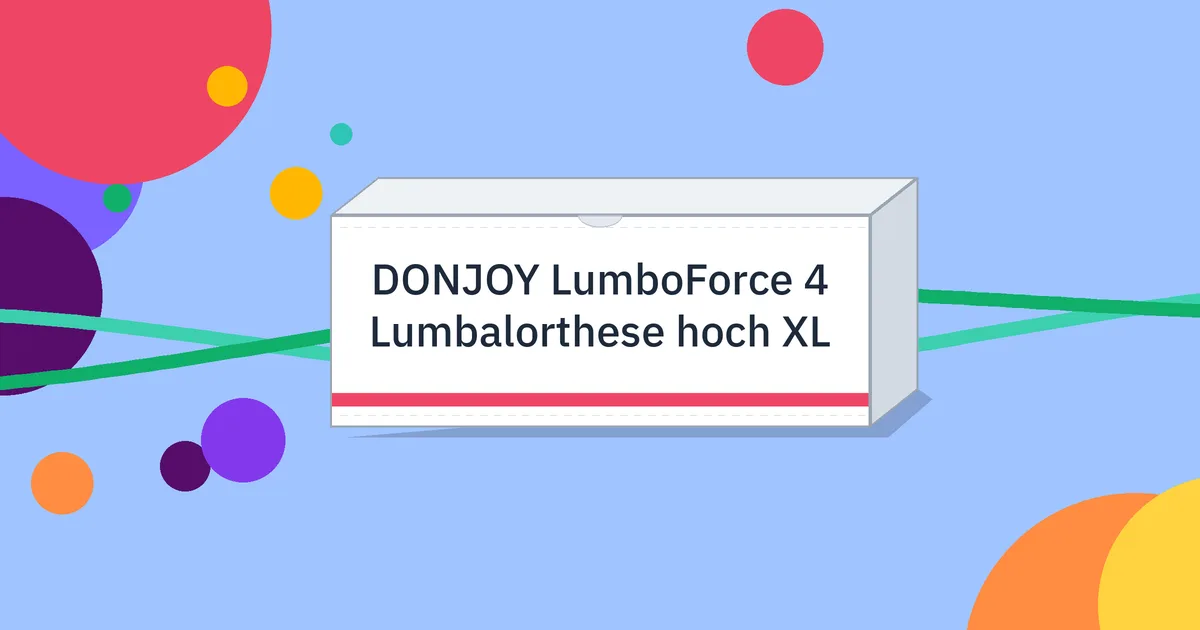 Symbolbild: Packung mit der Aufschrift DONJOY LumboForce 4 Lumbalorthese hoch XL (PZN 19378132) – Verfügbarkeit und Bezug in Apotheken in Frankfurt am Main