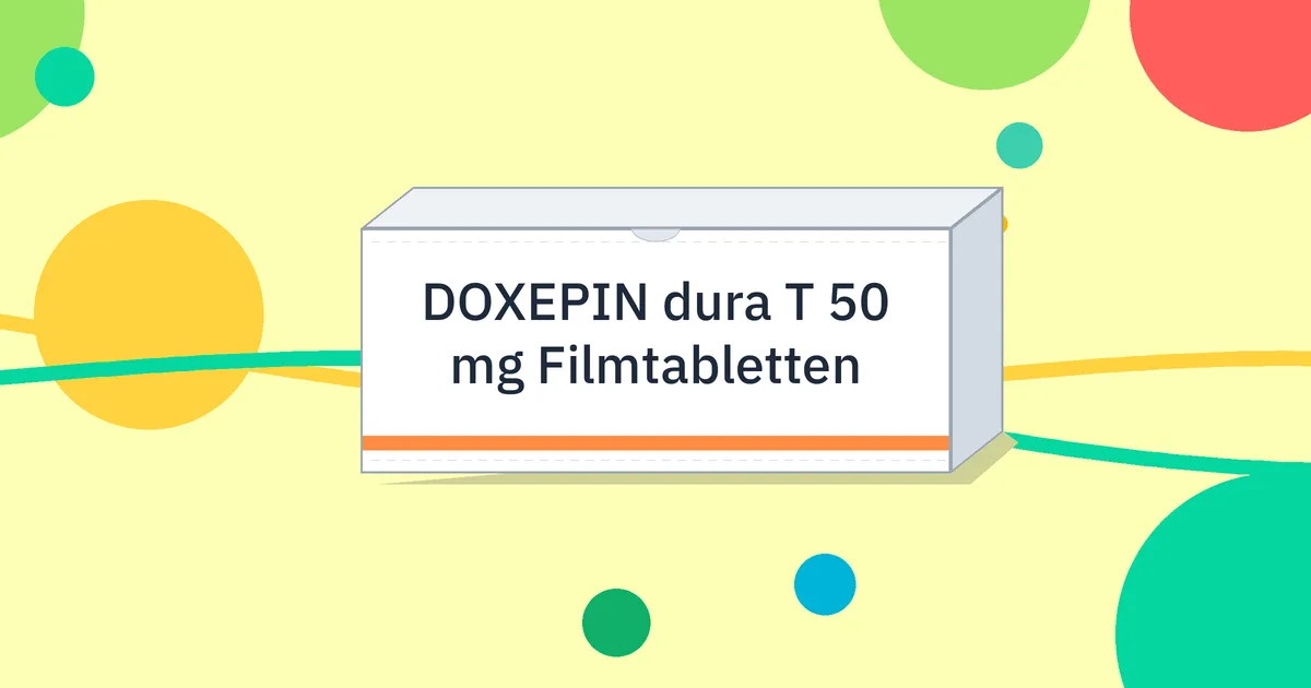 Symbolbild: Packung mit der Aufschrift DOXEPIN dura T 50 mg Filmtabletten (PZN 00581008) – Verfügbarkeit und Bezug in Apotheken in Frankfurt am Main