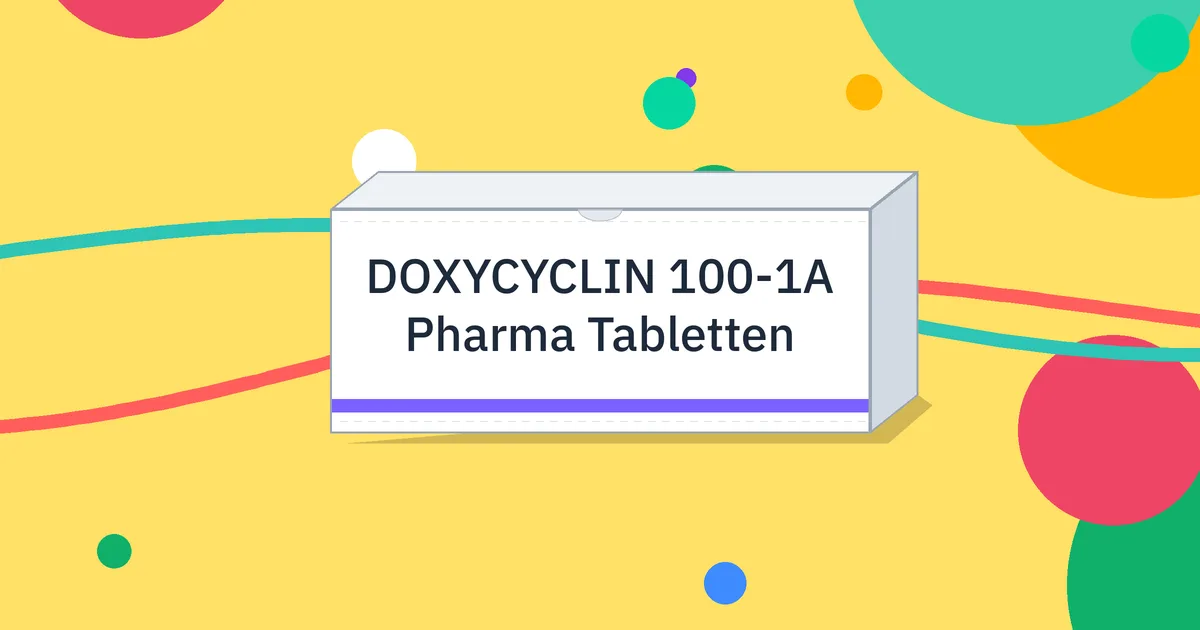Symbolbild: Packung mit der Aufschrift DOXYCYCLIN 100-1A Pharma Tabletten (PZN 06437034) – Verfügbarkeit und Bezug in Apotheken in Frankfurt am Main