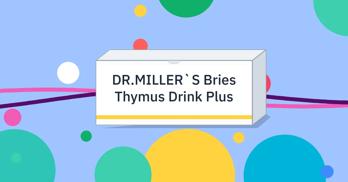Symbolbild: Packung mit der Aufschrift DR.MILLER`S Bries Thymus Drink Plus (PZN 06443974) – Verfügbarkeit und Bezug in Apotheken in Frankfurt am Main