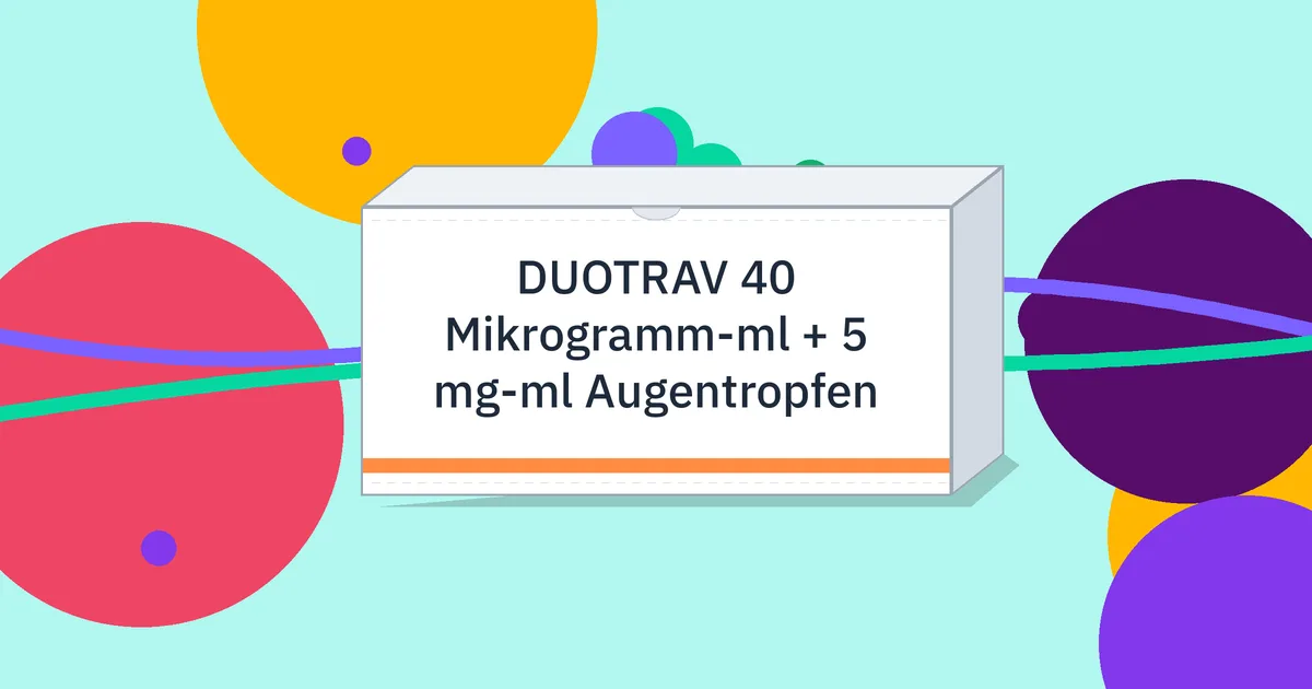 Symbolbild: Packung mit der Aufschrift DUOTRAV 40 Mikrogramm-ml + 5 mg-ml Augentropfen (PZN 00890494) – Verfügbarkeit und Bezug in Apotheken in Frankfurt am Main