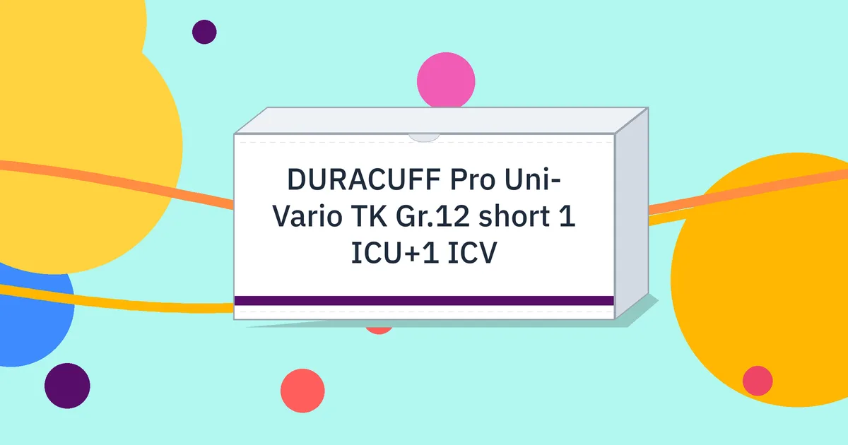 Symbolbild: Packung mit der Aufschrift DURACUFF Pro Uni-Vario TK Gr.12 short 1 ICU+1 ICV (PZN 19244271) – Verfügbarkeit und Bezug in Apotheken in Frankfurt am Main
