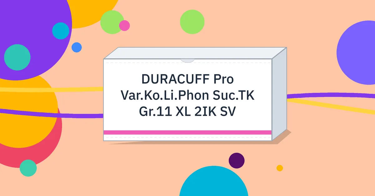 Symbolbild: Packung mit der Aufschrift DURACUFF Pro Var.Ko.Li.Phon Suc.TK Gr.11 XL 2IK SV (PZN 19246092) – Verfügbarkeit und Bezug in Apotheken in Frankfurt am Main