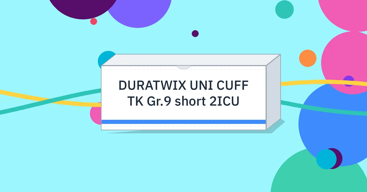 Symbolbild: Packung mit der Aufschrift DURATWIX UNI CUFF TK Gr.9 short 2ICU (PZN 19788344) – Verfügbarkeit und Bezug in Apotheken in Frankfurt am Main