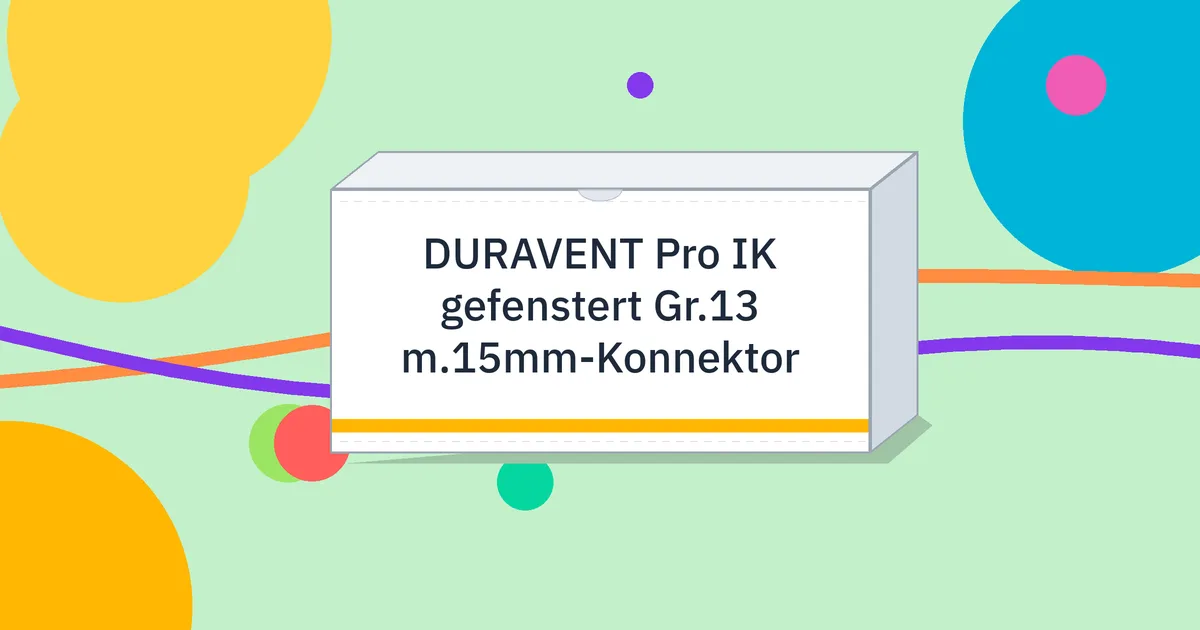 Symbolbild: Packung mit der Aufschrift DURAVENT Pro IK gefenstert Gr.13 m.15mm-Konnektor (PZN 19243892) – Verfügbarkeit und Bezug in Apotheken in Frankfurt am Main