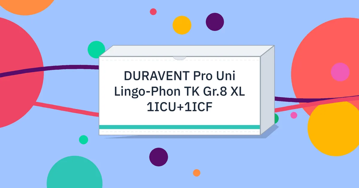 Symbolbild: Packung mit der Aufschrift DURAVENT Pro Uni Lingo-Phon TK Gr.8 XL 1ICU+1ICF (PZN 19246637) – Verfügbarkeit und Bezug in Apotheken in Frankfurt am Main