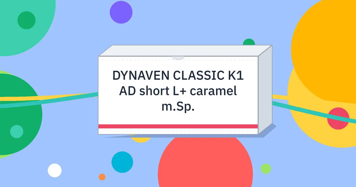 Symbolbild: Packung mit der Aufschrift DYNAVEN CLASSIC K1 AD short L+ caramel m.Sp. (PZN 18414989) – Verfügbarkeit und Bezug in Apotheken in Frankfurt am Main