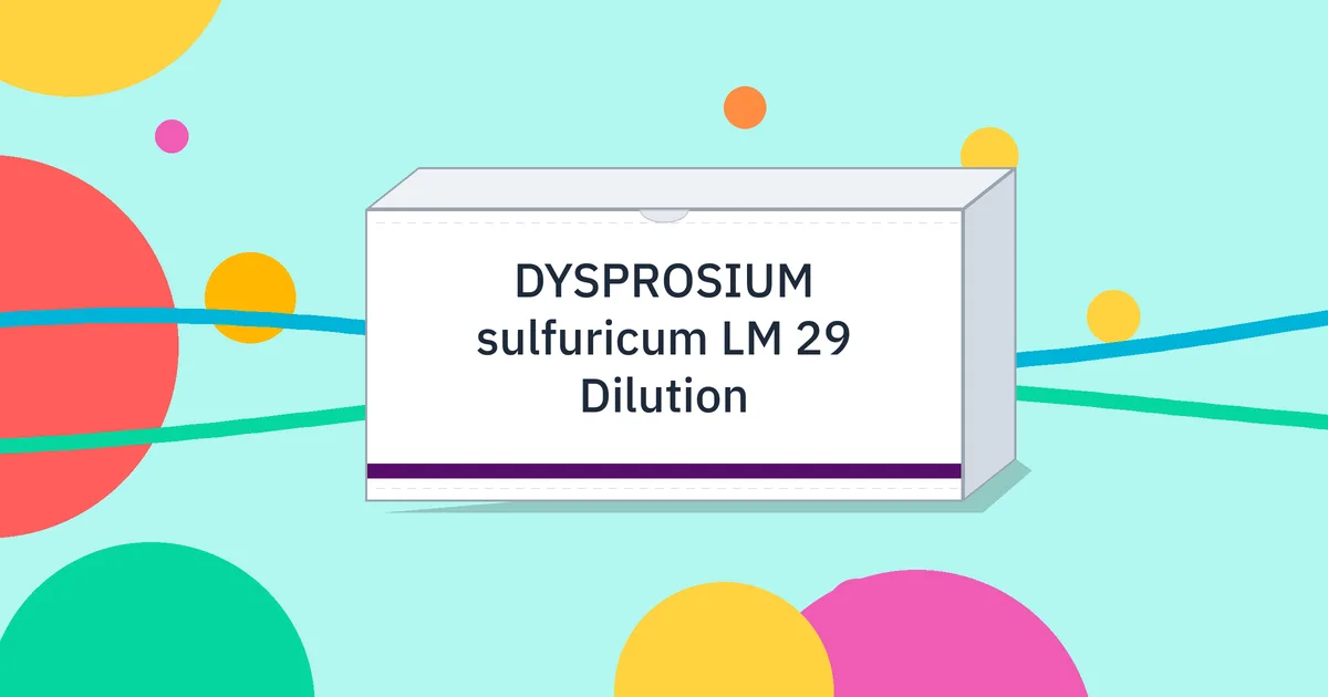 Symbolbild: Packung mit der Aufschrift DYSPROSIUM sulfuricum LM 29 Dilution (PZN 13468153) – Verfügbarkeit und Bezug in Apotheken in Frankfurt am Main