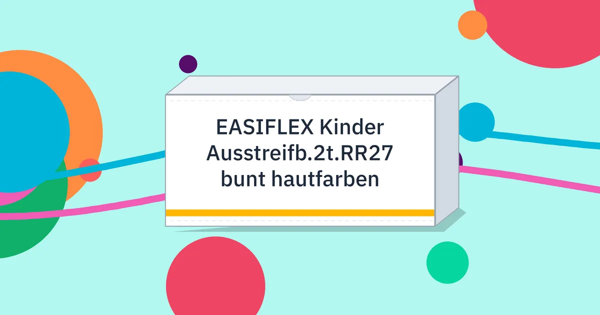 Symbolbild: Packung mit der Aufschrift EASIFLEX Kinder Ausstreifb.2t.RR27 bunt hautfarben (PZN 03866697) – Verfügbarkeit und Bezug in Apotheken in Frankfurt am Main