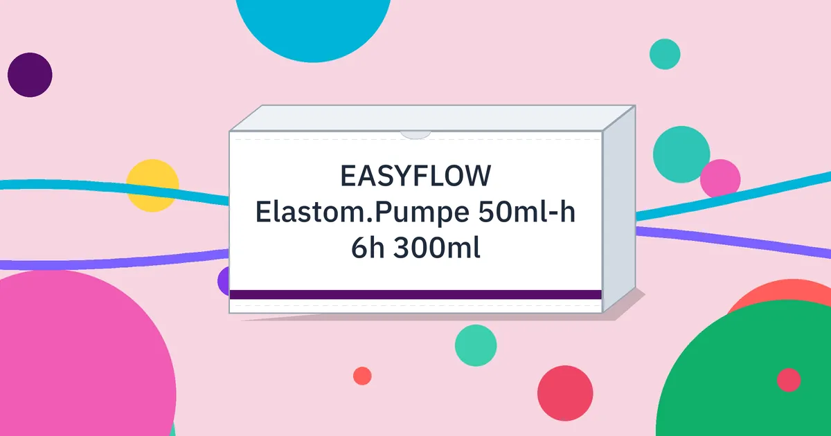 Symbolbild: Packung mit der Aufschrift EASYFLOW Elastom.Pumpe 50ml-h 6h 300ml (PZN 18095343) – Verfügbarkeit und Bezug in Apotheken in Frankfurt am Main