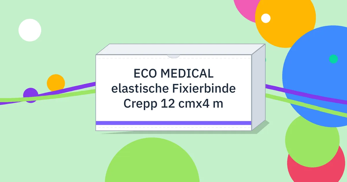 Symbolbild: Packung mit der Aufschrift ECO MEDICAL elastische Fixierbinde Crepp 12 cmx4 m (PZN 01322361) – Verfügbarkeit und Bezug in Apotheken in Frankfurt am Main