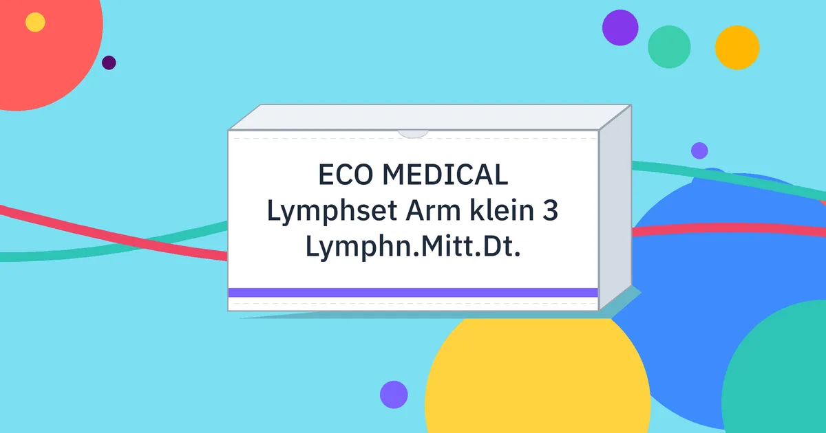 Symbolbild: Packung mit der Aufschrift ECO MEDICAL Lymphset Arm klein 3 Lymphn.Mitt.Dt. (PZN 18334799) – Verfügbarkeit und Bezug in Apotheken in Frankfurt am Main