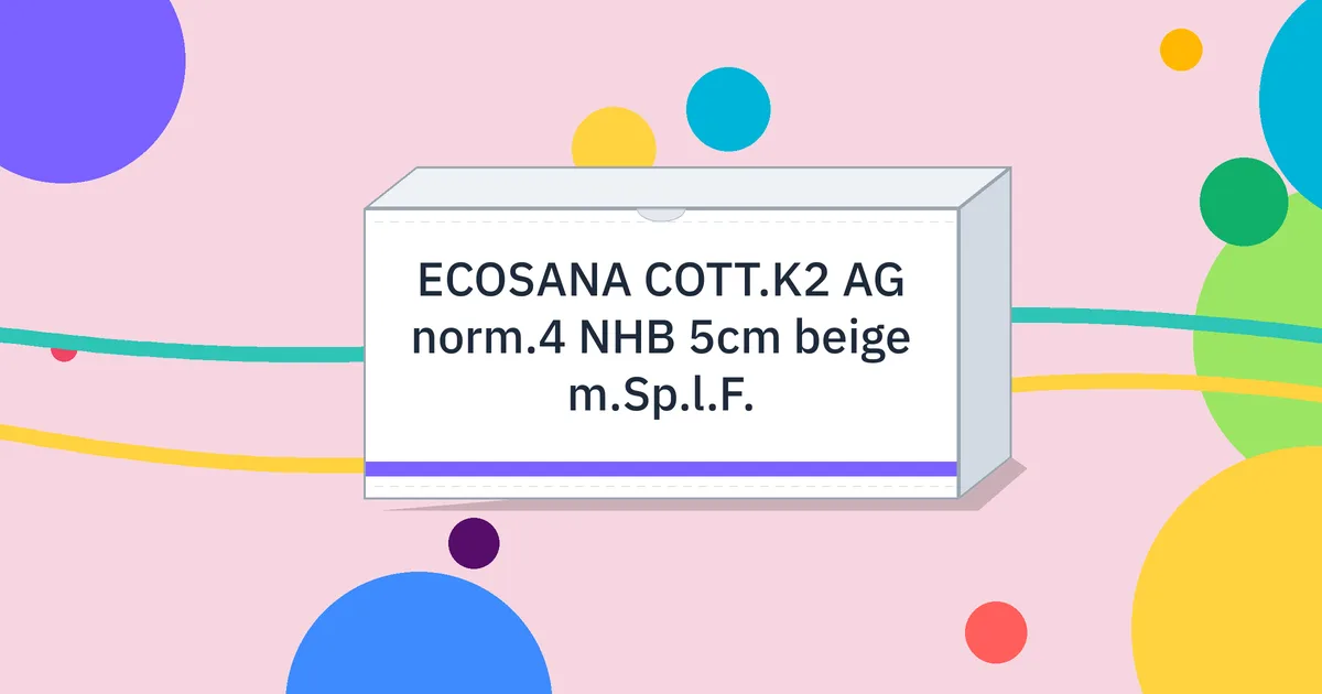 Symbolbild: Packung mit der Aufschrift ECOSANA COTT.K2 AG norm.4 NHB 5cm beige m.Sp.l.F. (PZN 16949893) – Verfügbarkeit und Bezug in Apotheken in Frankfurt am Main
