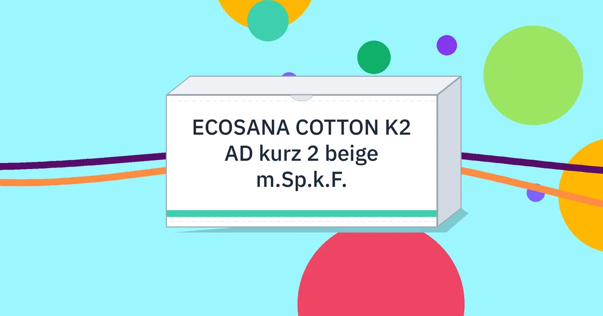 Symbolbild: Packung mit der Aufschrift ECOSANA COTTON K2 AD kurz 2 beige m.Sp.k.F. (PZN 16947411) – Verfügbarkeit und Bezug in Apotheken in Frankfurt am Main