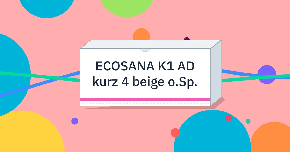 Symbolbild: Packung mit der Aufschrift ECOSANA K1 AD kurz 4 beige o.Sp. (PZN 04724870) – Verfügbarkeit und Bezug in Apotheken in Frankfurt am Main