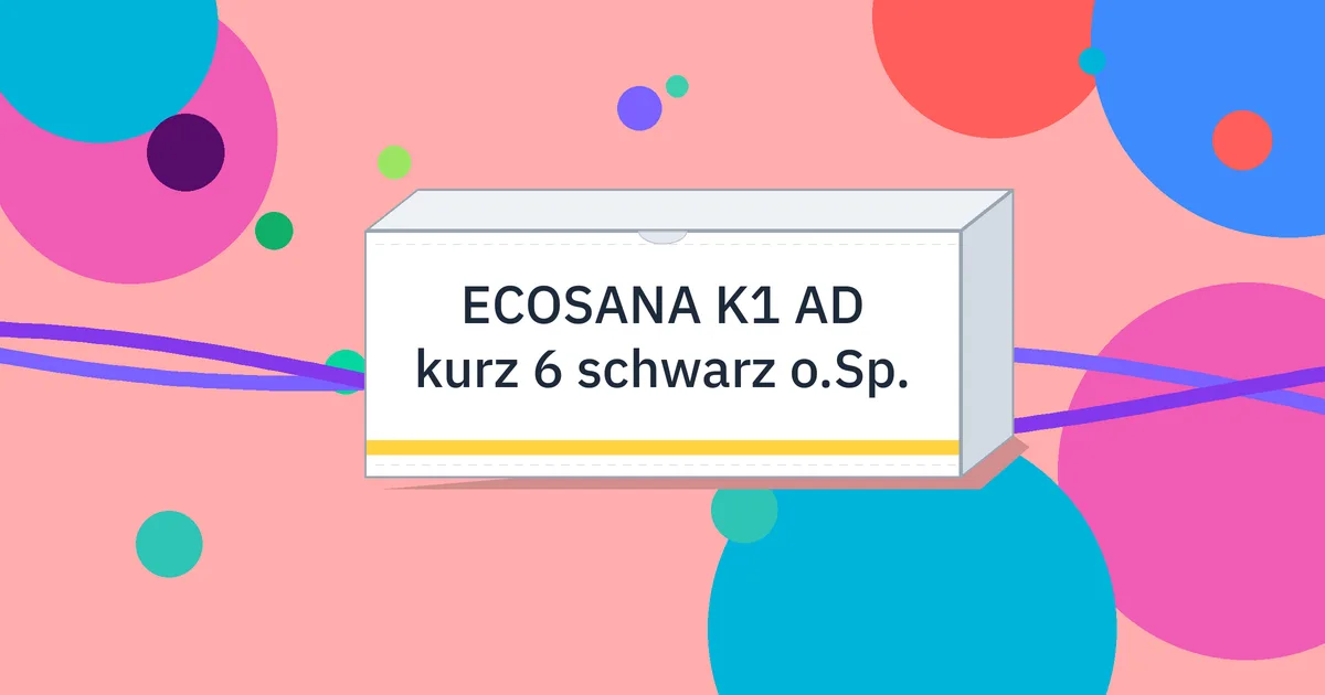 Symbolbild: Packung mit der Aufschrift ECOSANA K1 AD kurz 6 schwarz o.Sp. (PZN 04725208) – Verfügbarkeit und Bezug in Apotheken in Frankfurt am Main