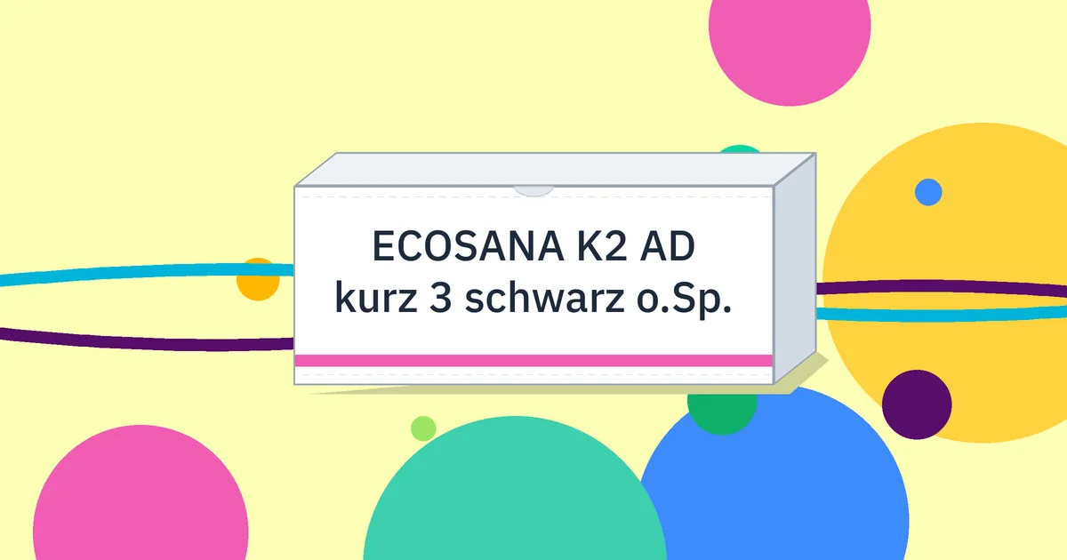 Symbolbild: Packung mit der Aufschrift ECOSANA K2 AD kurz 3 schwarz o.Sp. (PZN 01340270) – Verfügbarkeit und Bezug in Apotheken in Frankfurt am Main