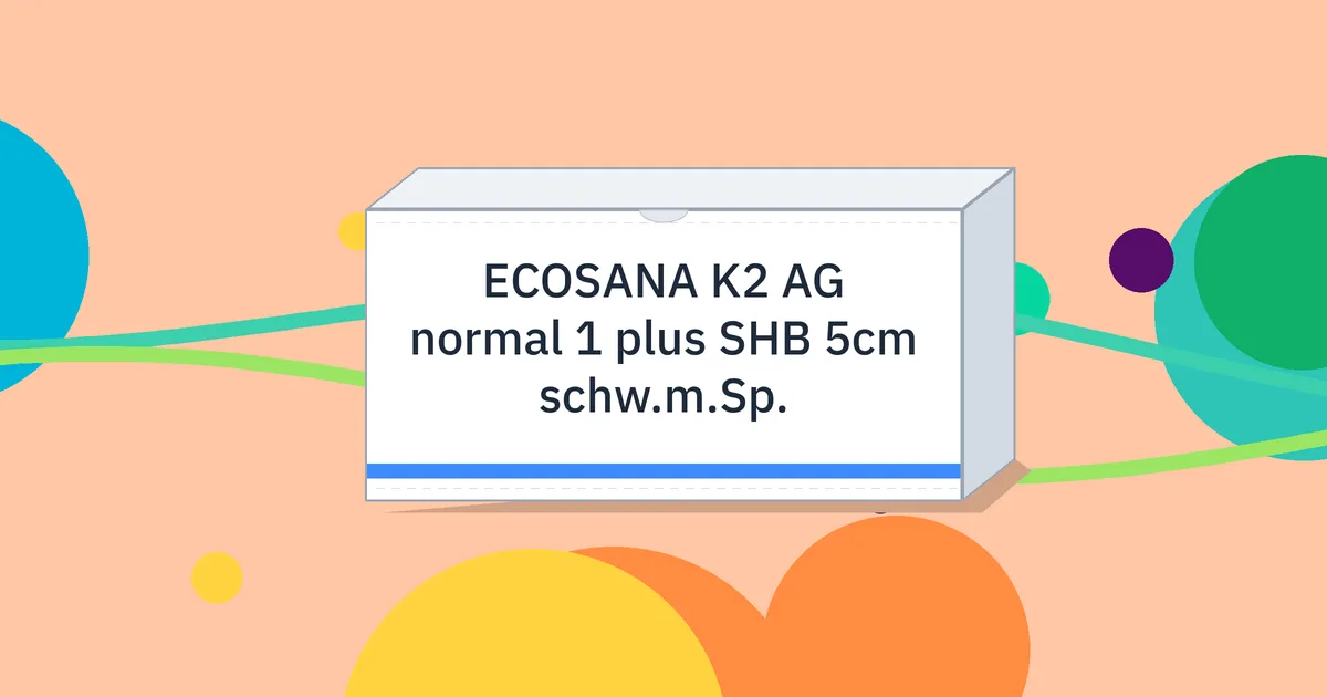 Symbolbild: Packung mit der Aufschrift ECOSANA K2 AG normal 1 plus SHB 5cm schw.m.Sp. (PZN 01363880) – Verfügbarkeit und Bezug in Apotheken in Frankfurt am Main
