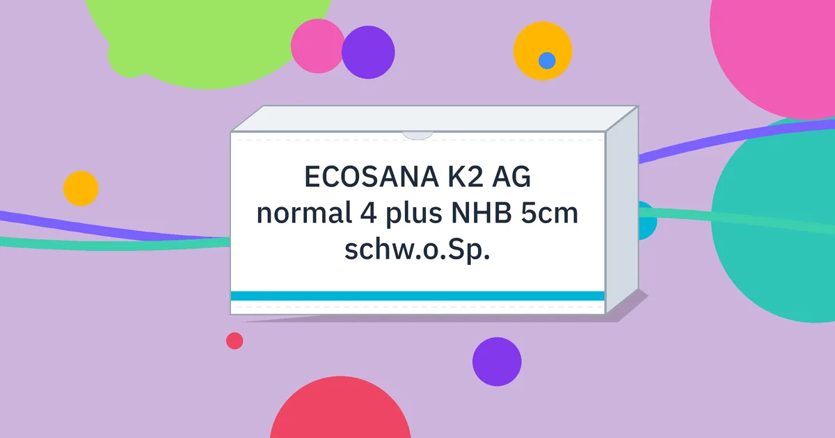 Symbolbild: Packung mit der Aufschrift ECOSANA K2 AG normal 4 plus NHB 5cm schw.o.Sp. (PZN 01435881) – Verfügbarkeit und Bezug in Apotheken in Frankfurt am Main
