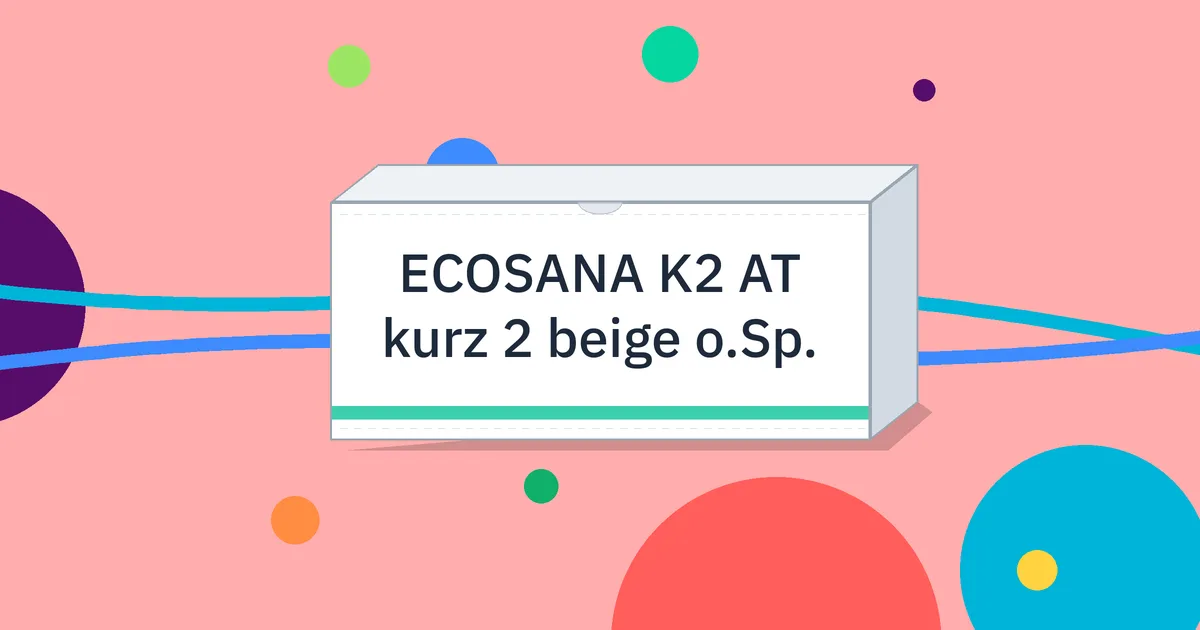 Symbolbild: Packung mit der Aufschrift ECOSANA K2 AT kurz 2 beige o.Sp. (PZN 01552109) – Verfügbarkeit und Bezug in Apotheken in Frankfurt am Main