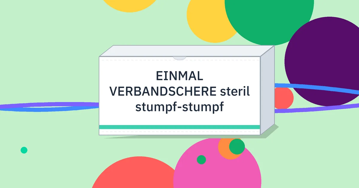 Symbolbild: Packung mit der Aufschrift EINMAL VERBANDSCHERE steril stumpf-stumpf (PZN 02336460) – Verfügbarkeit und Bezug in Apotheken in Frankfurt am Main