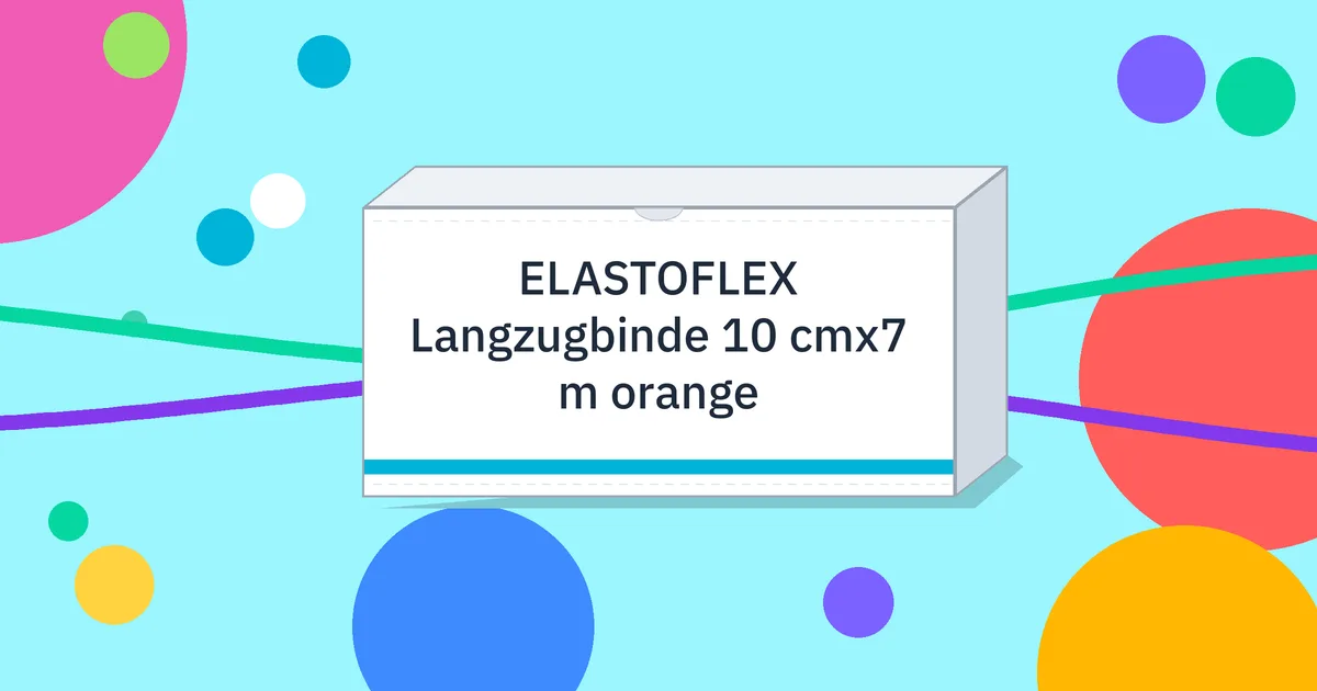 Symbolbild: Packung mit der Aufschrift ELASTOFLEX Langzugbinde 10 cmx7 m orange (PZN 12637292) – Verfügbarkeit und Bezug in Apotheken in Frankfurt am Main