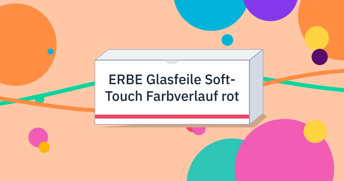 Symbolbild: Packung mit der Aufschrift ERBE Glasfeile Soft-Touch Farbverlauf rot (PZN 02745885) – Verfügbarkeit und Bezug in Apotheken in Frankfurt am Main