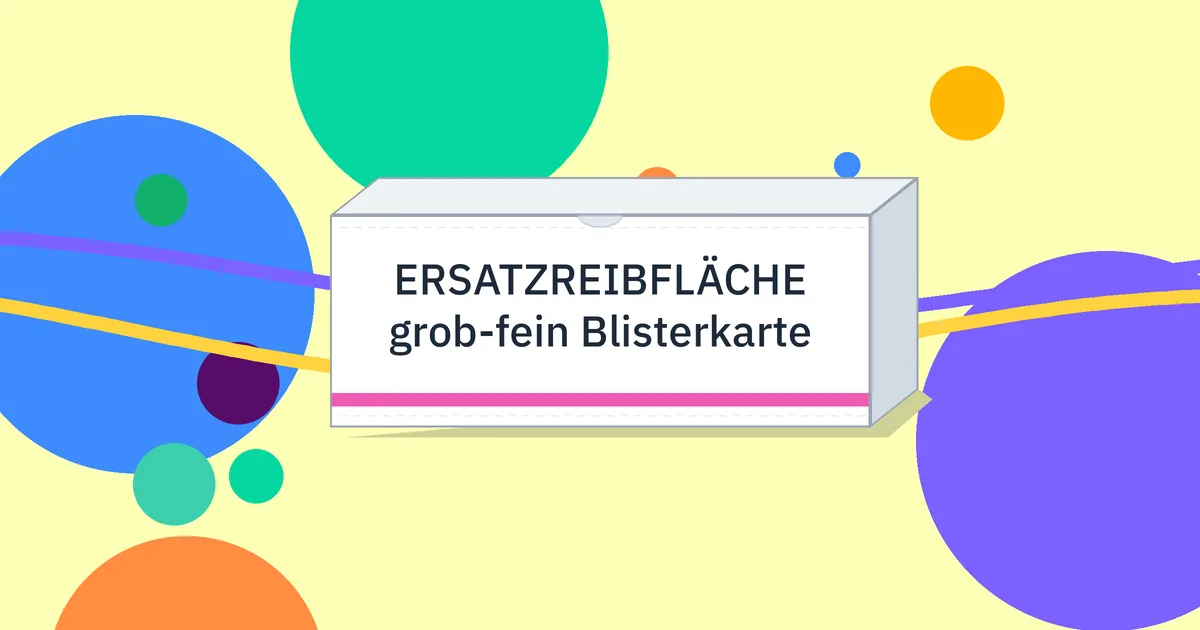 Symbolbild: Packung mit der Aufschrift ERSATZREIBFLÄCHE grob-fein Blisterkarte (PZN 01280792) – Verfügbarkeit und Bezug in Apotheken in Frankfurt am Main