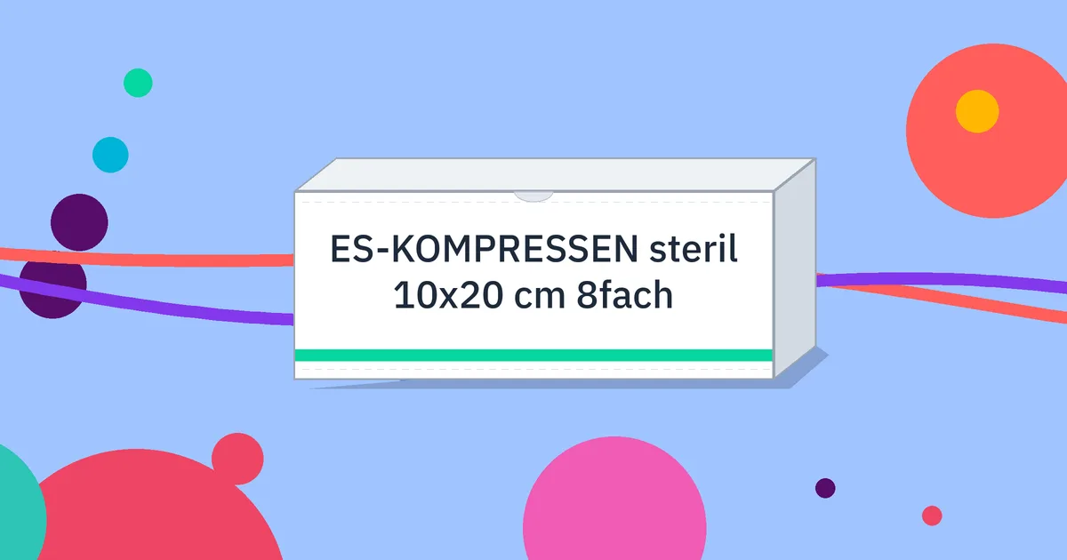 Symbolbild: Packung mit der Aufschrift ES-KOMPRESSEN steril 10x20 cm 8fach (PZN 17839557) – Verfügbarkeit und Bezug in Apotheken in Frankfurt am Main