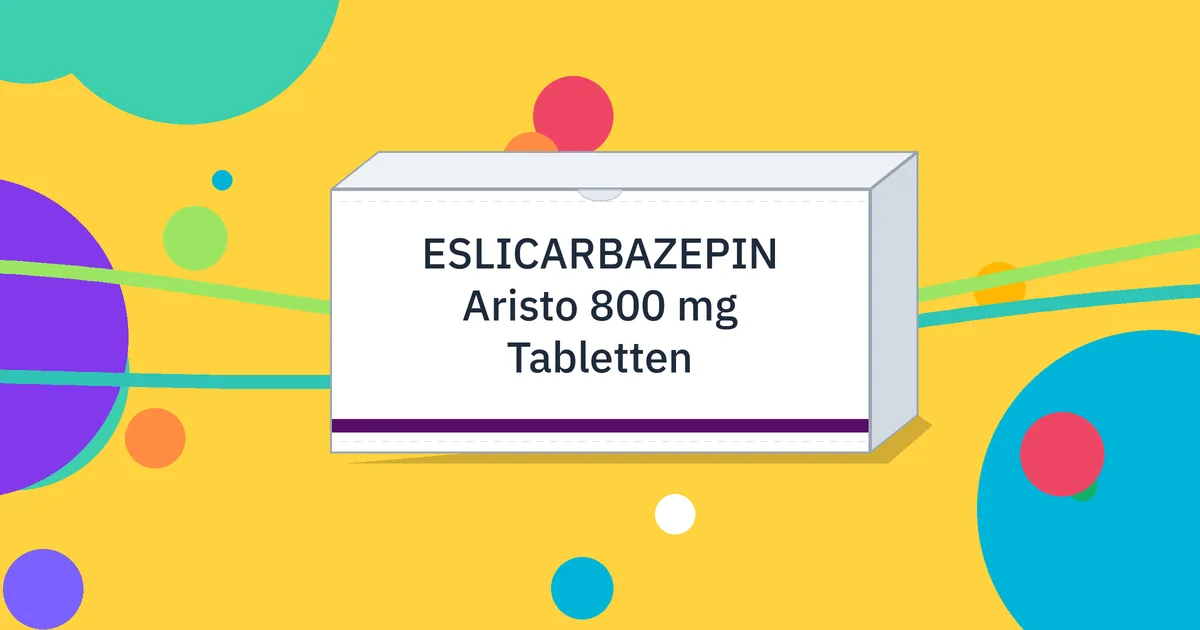 Symbolbild: Packung mit der Aufschrift ESLICARBAZEPIN Aristo 800 mg Tabletten (PZN 16850976) – Verfügbarkeit und Bezug in Apotheken in Frankfurt am Main