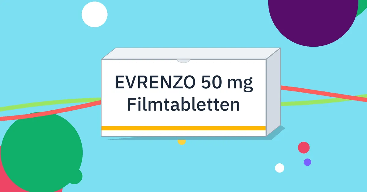 Symbolbild: Packung mit der Aufschrift EVRENZO 50 mg Filmtabletten (PZN 19553440) – Verfügbarkeit und Bezug in Apotheken in Frankfurt am Main