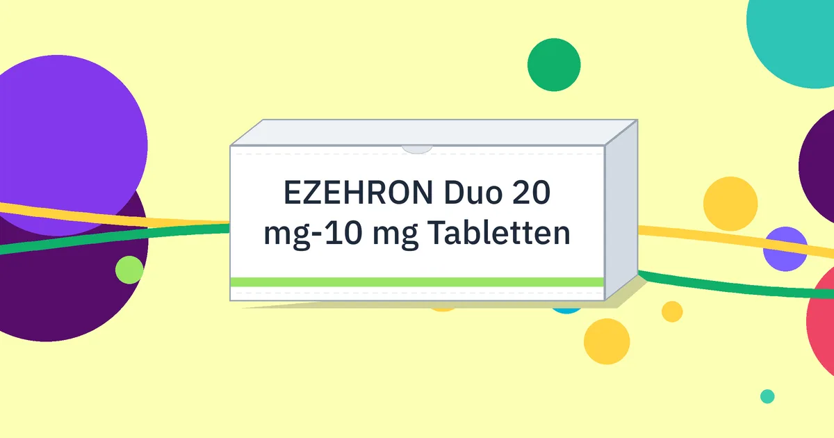 Symbolbild: Packung mit der Aufschrift EZEHRON Duo 20 mg-10 mg Tabletten (PZN 15264029) – Verfügbarkeit und Bezug in Apotheken in Frankfurt am Main