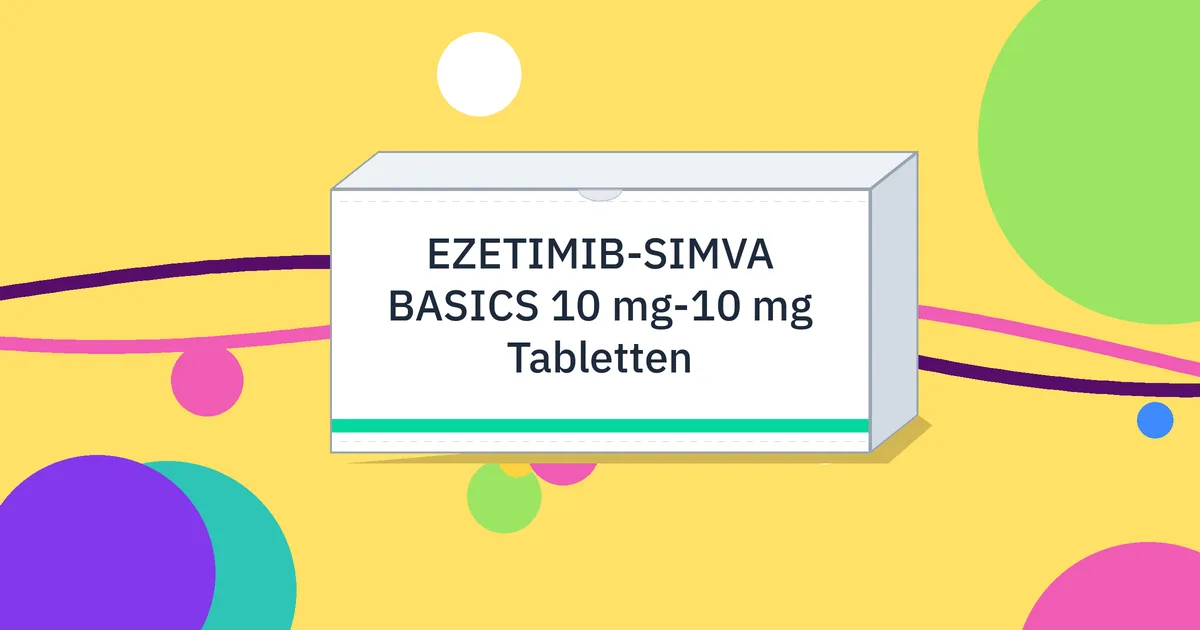 Symbolbild: Packung mit der Aufschrift EZETIMIB-SIMVA BASICS 10 mg-10 mg Tabletten (PZN 13828060) – Verfügbarkeit und Bezug in Apotheken in Frankfurt am Main