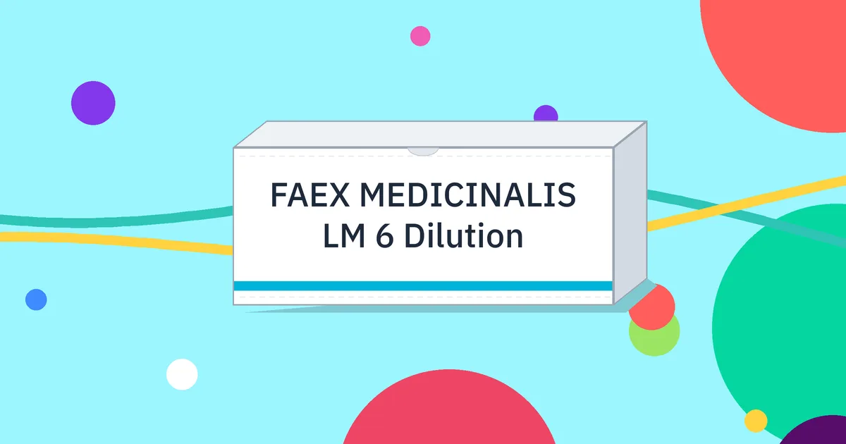 Symbolbild: Packung mit der Aufschrift FAEX MEDICINALIS LM 6 Dilution (PZN 13485950) – Verfügbarkeit und Bezug in Apotheken in Frankfurt am Main