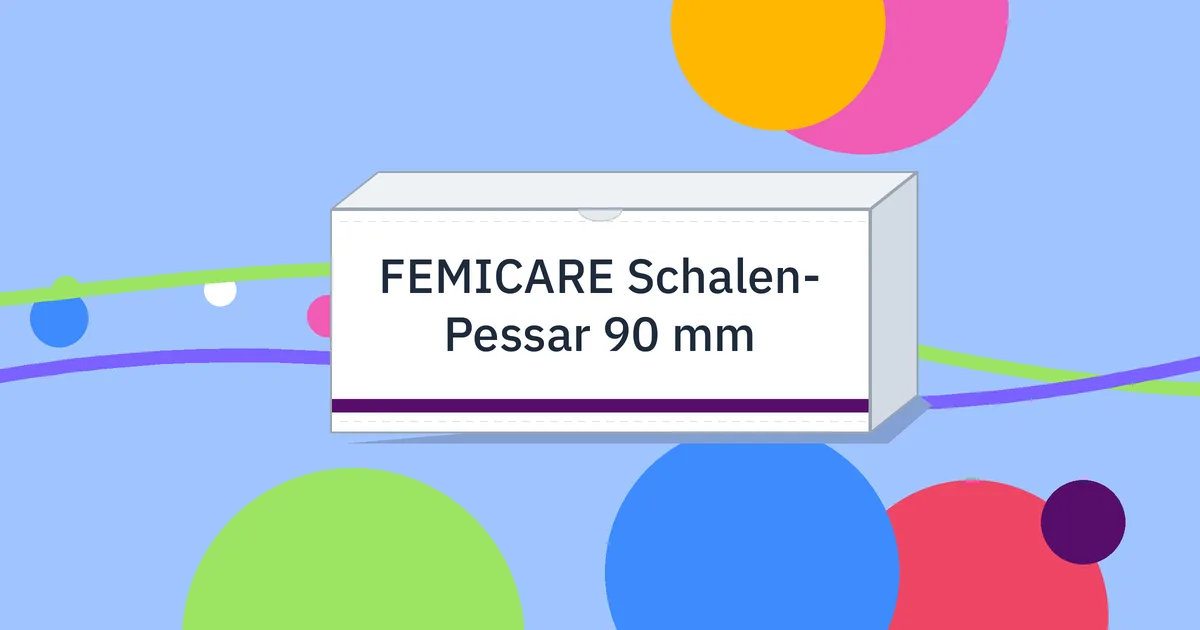 Symbolbild: Packung mit der Aufschrift FEMICARE Schalen-Pessar 90 mm (PZN 19336352) – Verfügbarkeit und Bezug in Apotheken in Frankfurt am Main