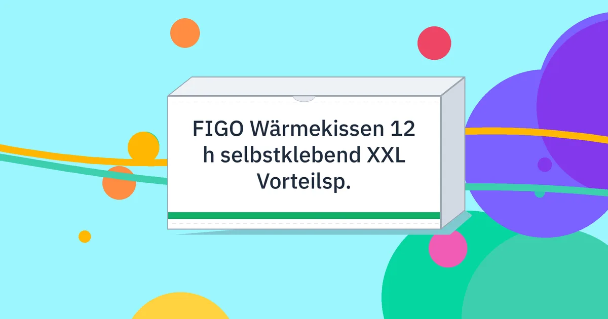 Symbolbild: Packung mit der Aufschrift FIGO Wärmekissen 12 h selbstklebend XXL Vorteilsp. (PZN 19833501) – Verfügbarkeit und Bezug in Apotheken in Frankfurt am Main