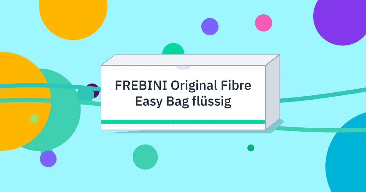 Symbolbild: Packung mit der Aufschrift FREBINI Original Fibre Easy Bag flüssig (PZN 01554462) – Verfügbarkeit und Bezug in Apotheken in Frankfurt am Main