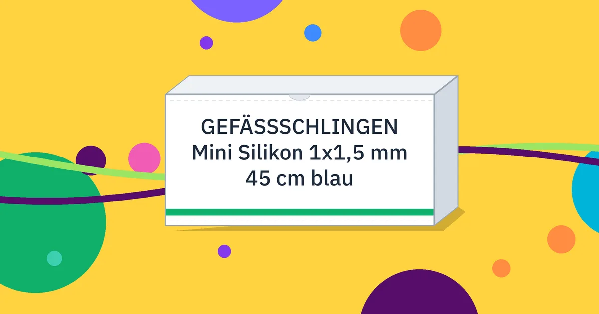 Symbolbild: Packung mit der Aufschrift GEFÄSSSCHLINGEN Mini Silikon 1x1,5 mm 45 cm blau (PZN 04500739) – Verfügbarkeit und Bezug in Apotheken in Frankfurt am Main