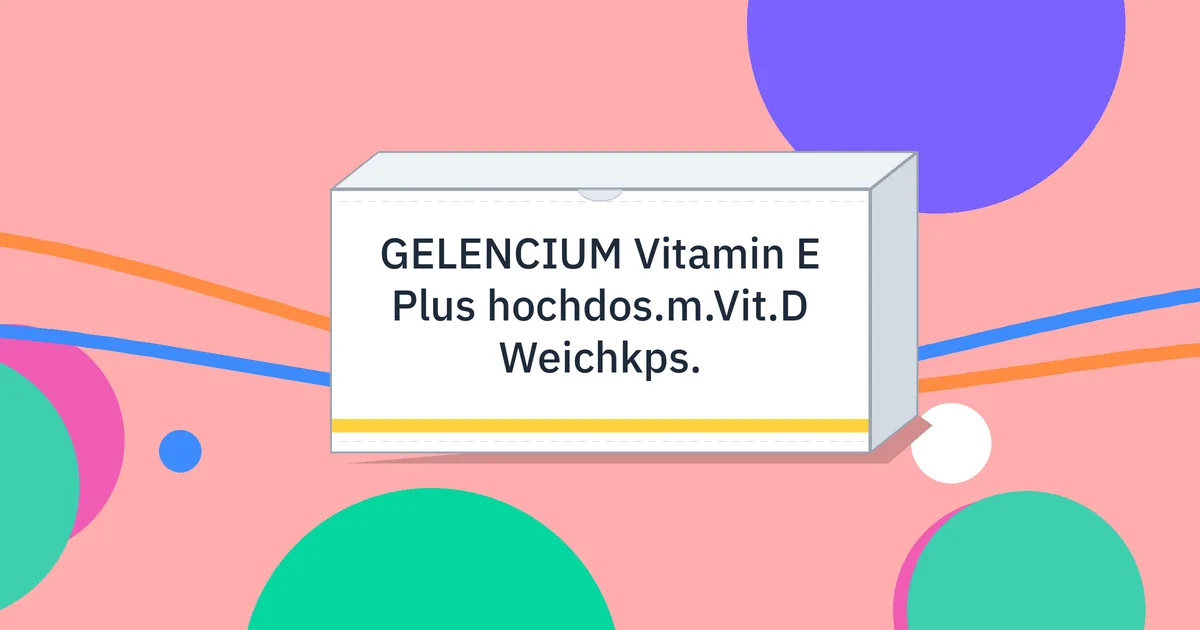 Symbolbild: Packung mit der Aufschrift GELENCIUM Vitamin E Plus hochdos.m.Vit.D Weichkps. (PZN 19967934) – Verfügbarkeit und Bezug in Apotheken in Frankfurt am Main