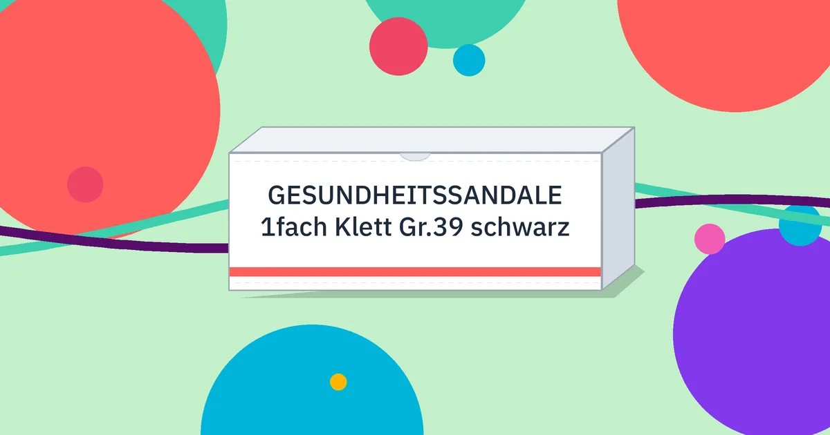 Symbolbild: Packung mit der Aufschrift GESUNDHEITSSANDALE 1fach Klett Gr.39 schwarz (PZN 13921032) – Verfügbarkeit und Bezug in Apotheken in Frankfurt am Main