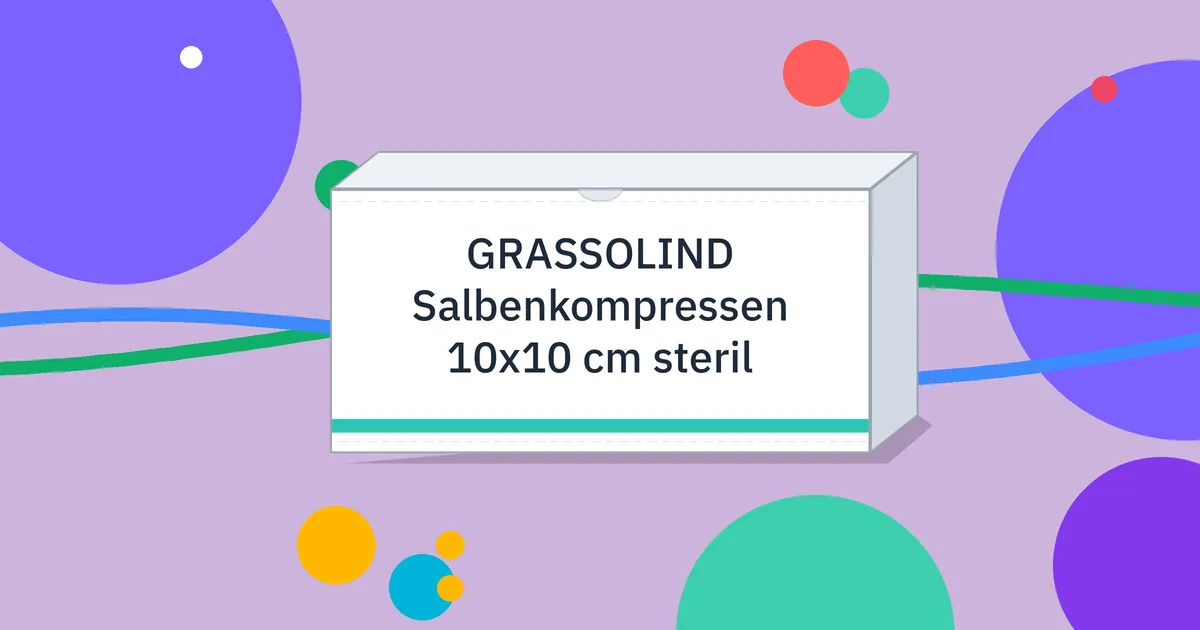 Symbolbild: Packung mit der Aufschrift GRASSOLIND Salbenkompressen 10x10 cm steril (PZN 17163812) – Verfügbarkeit und Bezug in Apotheken in Frankfurt am Main