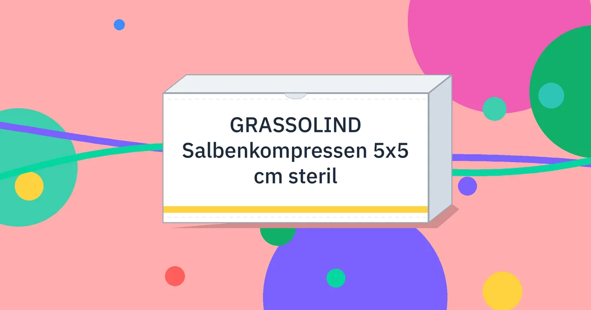Symbolbild: Packung mit der Aufschrift GRASSOLIND Salbenkompressen 5x5 cm steril (PZN 19156472) – Verfügbarkeit und Bezug in Apotheken in Frankfurt am Main