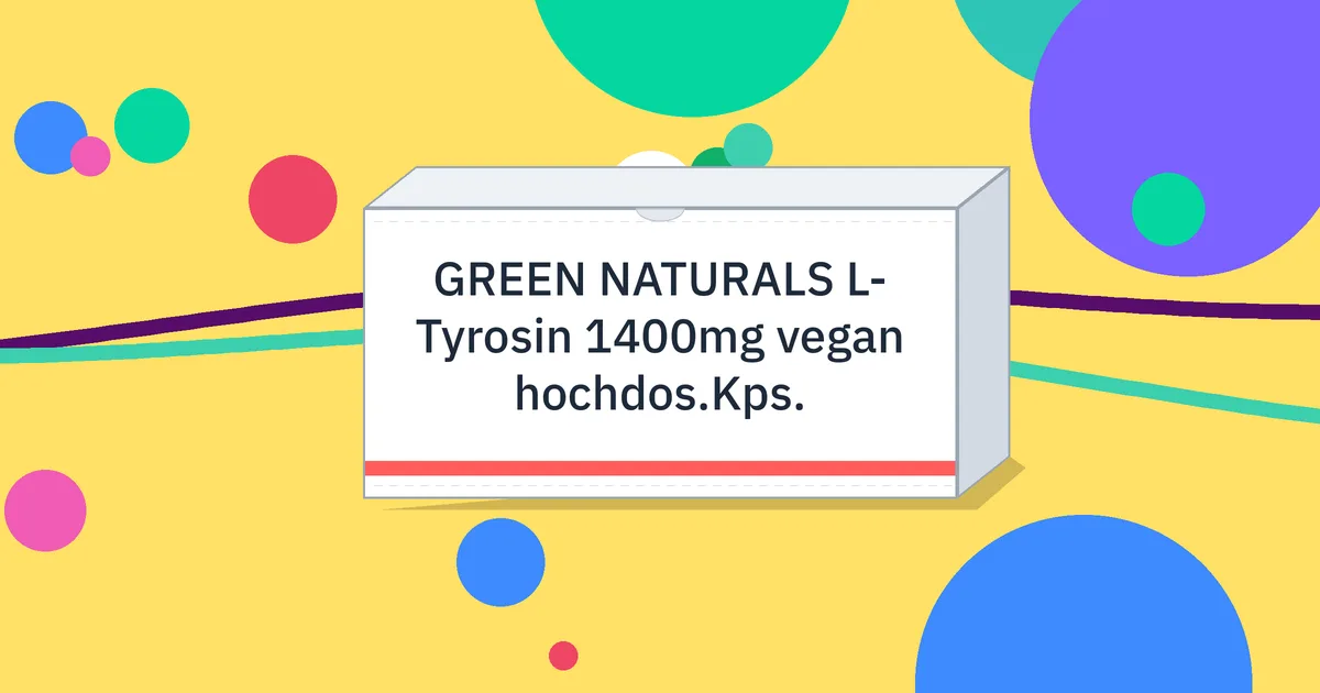Symbolbild: Packung mit der Aufschrift GREEN NATURALS L-Tyrosin 1400mg vegan hochdos.Kps. (PZN 20519856) – Verfügbarkeit und Bezug in Apotheken in Frankfurt am Main