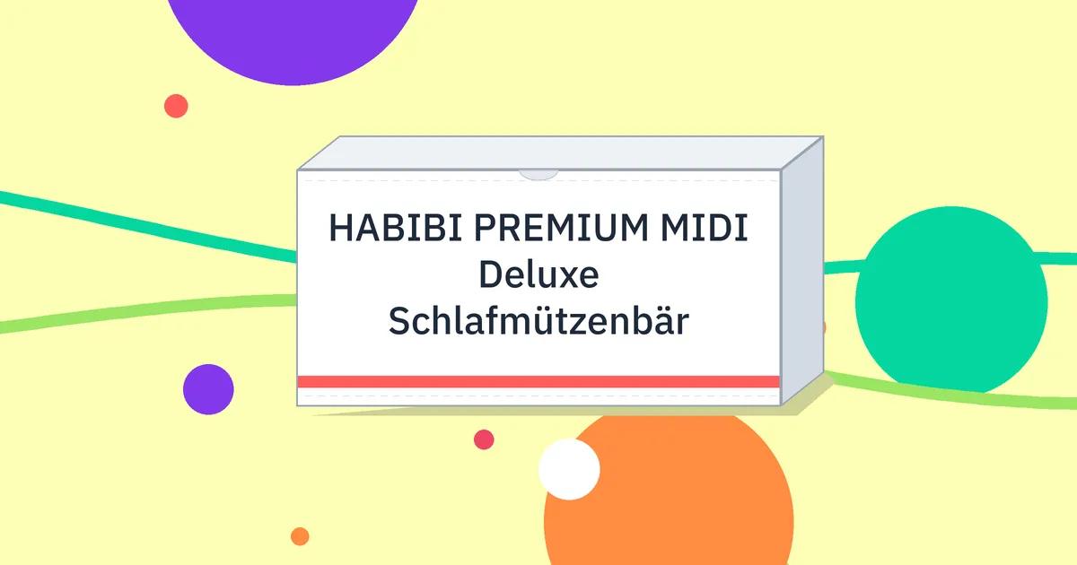 Symbolbild: Packung mit der Aufschrift HABIBI PREMIUM MIDI Deluxe Schlafmützenbär (PZN 19300621) – Verfügbarkeit und Bezug in Apotheken in Frankfurt am Main