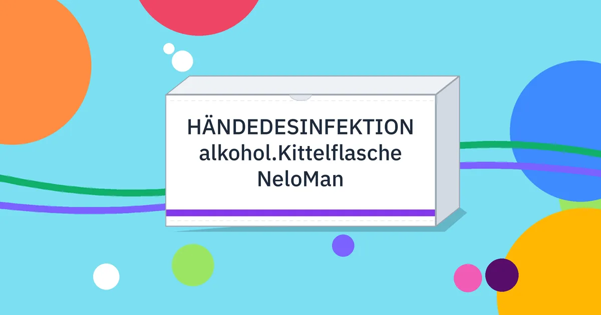Symbolbild: Packung mit der Aufschrift HÄNDEDESINFEKTION alkohol.Kittelflasche NeloMan (PZN 16884917) – Verfügbarkeit und Bezug in Apotheken in Frankfurt am Main