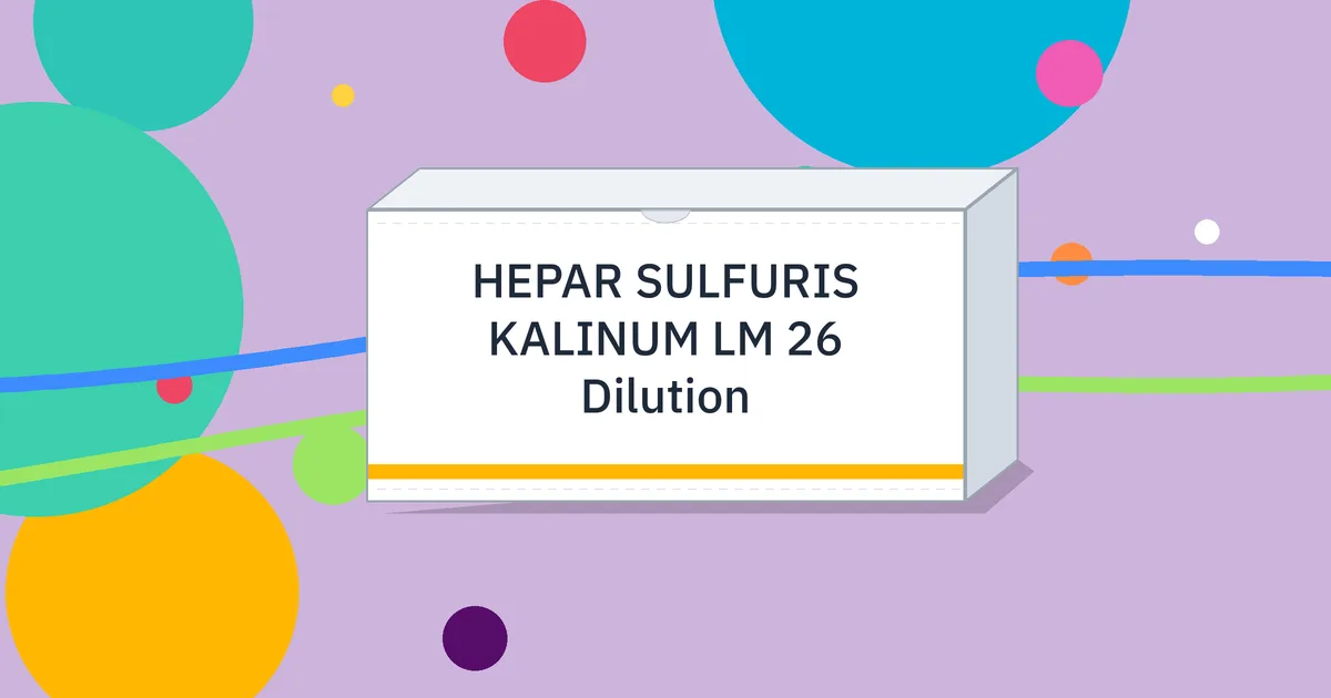 Symbolbild: Packung mit der Aufschrift HEPAR SULFURIS KALINUM LM 26 Dilution (PZN 12888031) – Verfügbarkeit und Bezug in Apotheken in Frankfurt am Main