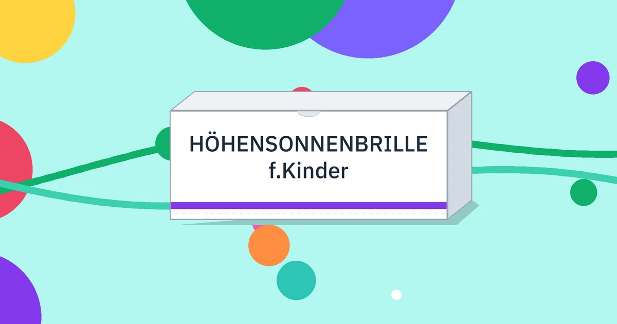 Symbolbild: Packung mit der Aufschrift HÖHENSONNENBRILLE f.Kinder (PZN 00895267) – Verfügbarkeit und Bezug in Apotheken in Frankfurt am Main