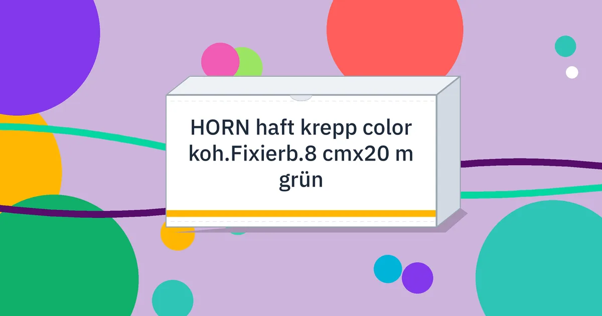 Symbolbild: Packung mit der Aufschrift HORN haft krepp color koh.Fixierb.8 cmx20 m grün (PZN 03864474) – Verfügbarkeit und Bezug in Apotheken in Frankfurt am Main